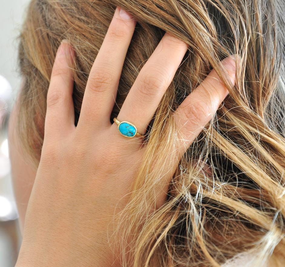 Turquoise Ring 14 k gold Ring Solid Gold Ring Fine | Etsy