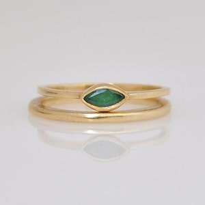 Two Yellow Gold Stacking rings Set Emerald Gold Ring Set Of | Etsy