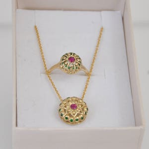 14k Gold Set for Anniversary, Ruby Set for Women, Ring and Necklace ...