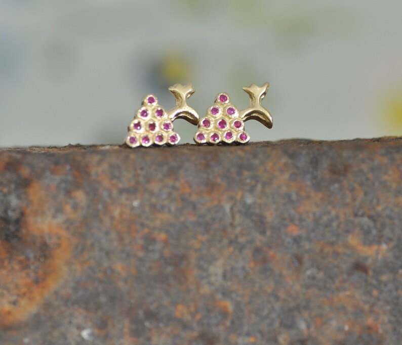 Ruby Post Earring,14k Gold Tiny Earring, Fine Jewelry Earring,grapes ...