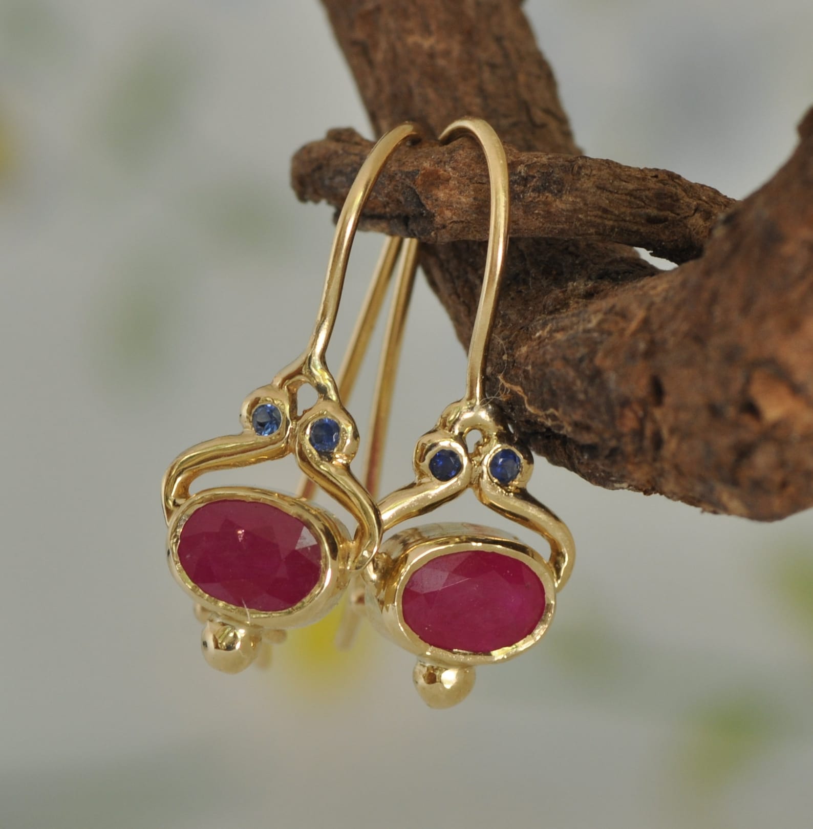 Ruby Earring Ruby and Sapphire Gold Earring Drop Dangle Gold | Etsy