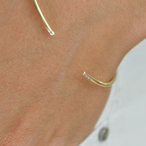 14k Gold Open Cuff Bracelet, Trendy Gold & Diamond Delicate Stacking ...
