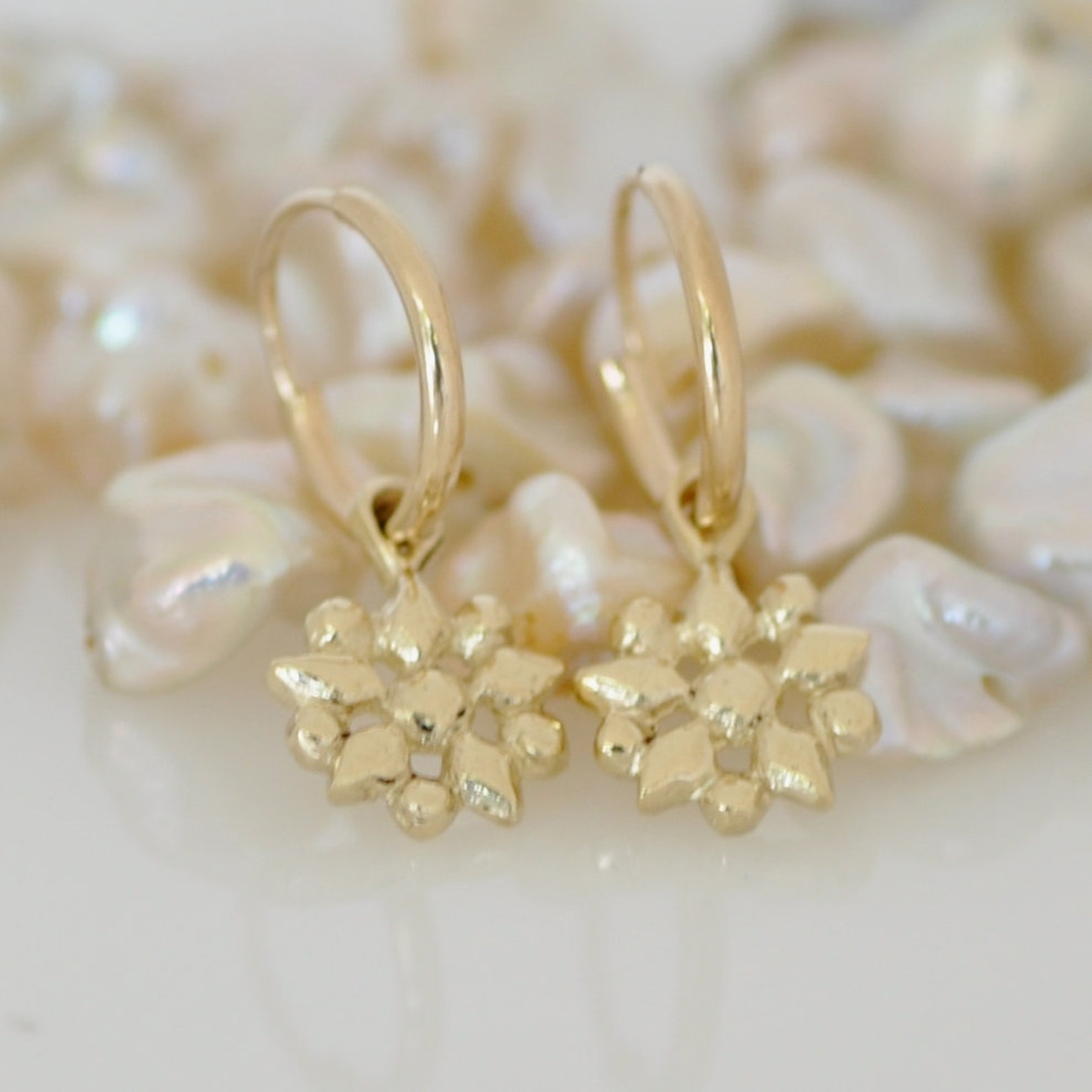 Small Gold Hoop Earrings Dainty Small Flower Tiny Gold | Etsy