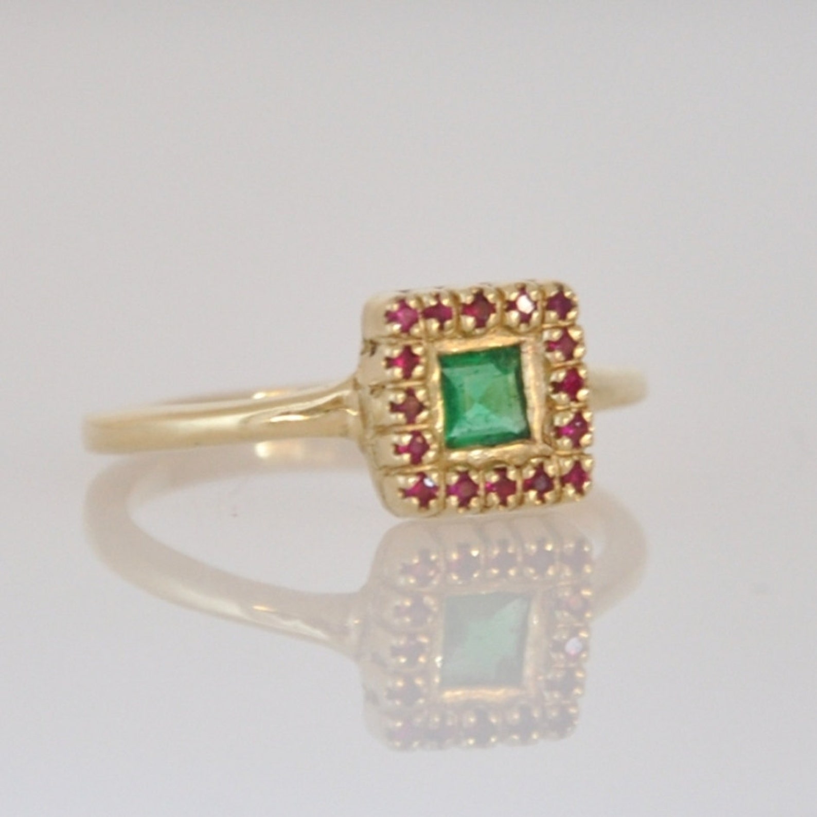 Emerald Ring, Multi Small Ruby Gemstones, Solid Gold Ring, Gold Indian ...
