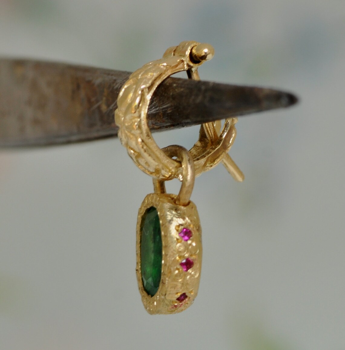 Gold Emerald Single Earring Gold Hoop Earring 18k Gold One | Etsy