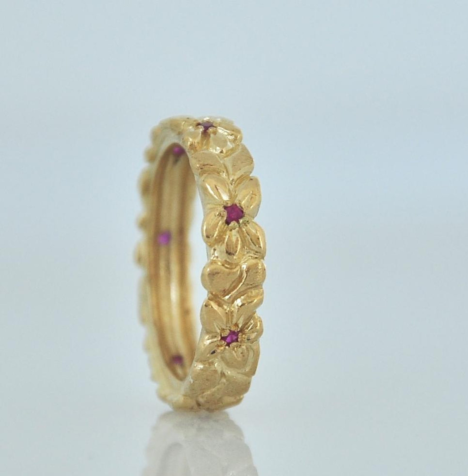 Flowers Wedding Ring , 14k Gold Flower Ring , Ruby Wedding Band ...