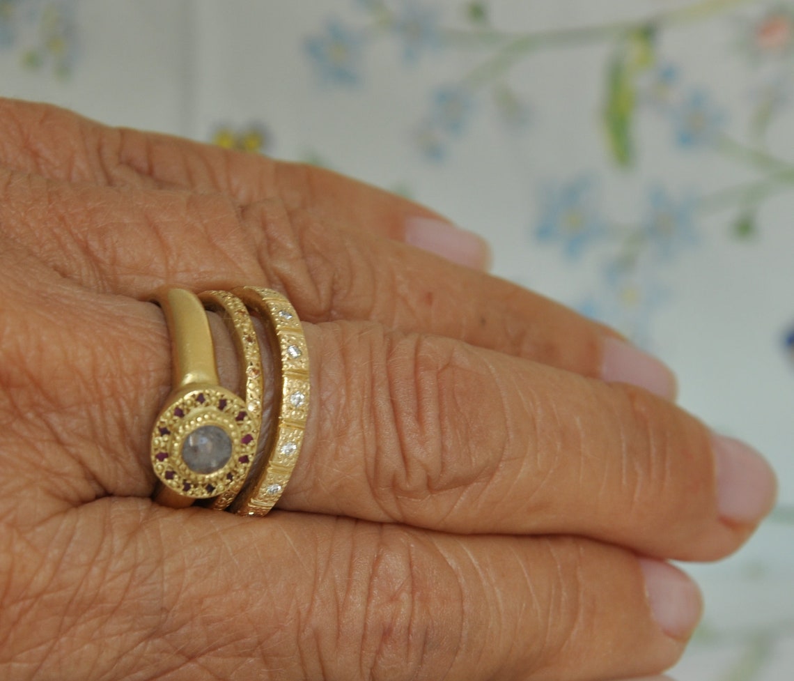 18k Gold Bridal Set of RingGold and Diamonds Wedding | Etsy