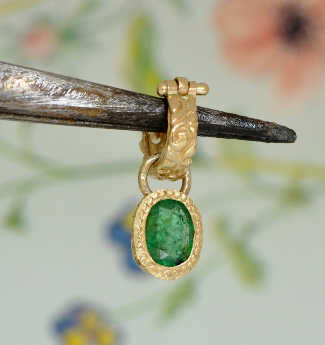 Gold Emerald Single Earring Gold Hoop Earring 18k Gold One - Etsy