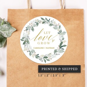 Let Love Grow Stickers for Succulent Plant Favors, Greenery Eucalyptus ...