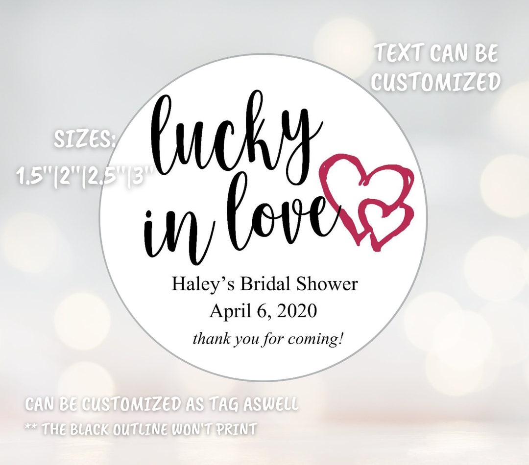 Lucky in Love Engagement Party Stickers, Custom Bridal Shower Favor ...