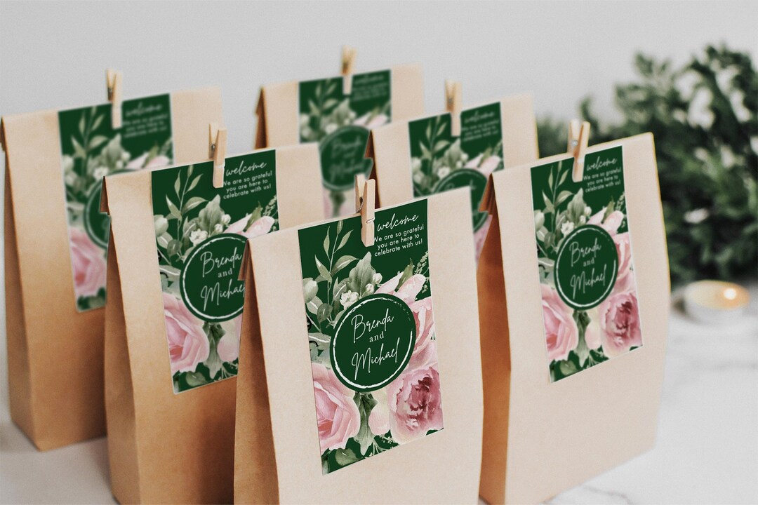 Hotel Welcome Cards for Guests, Green Floral Welcome Cards, Wedding ...