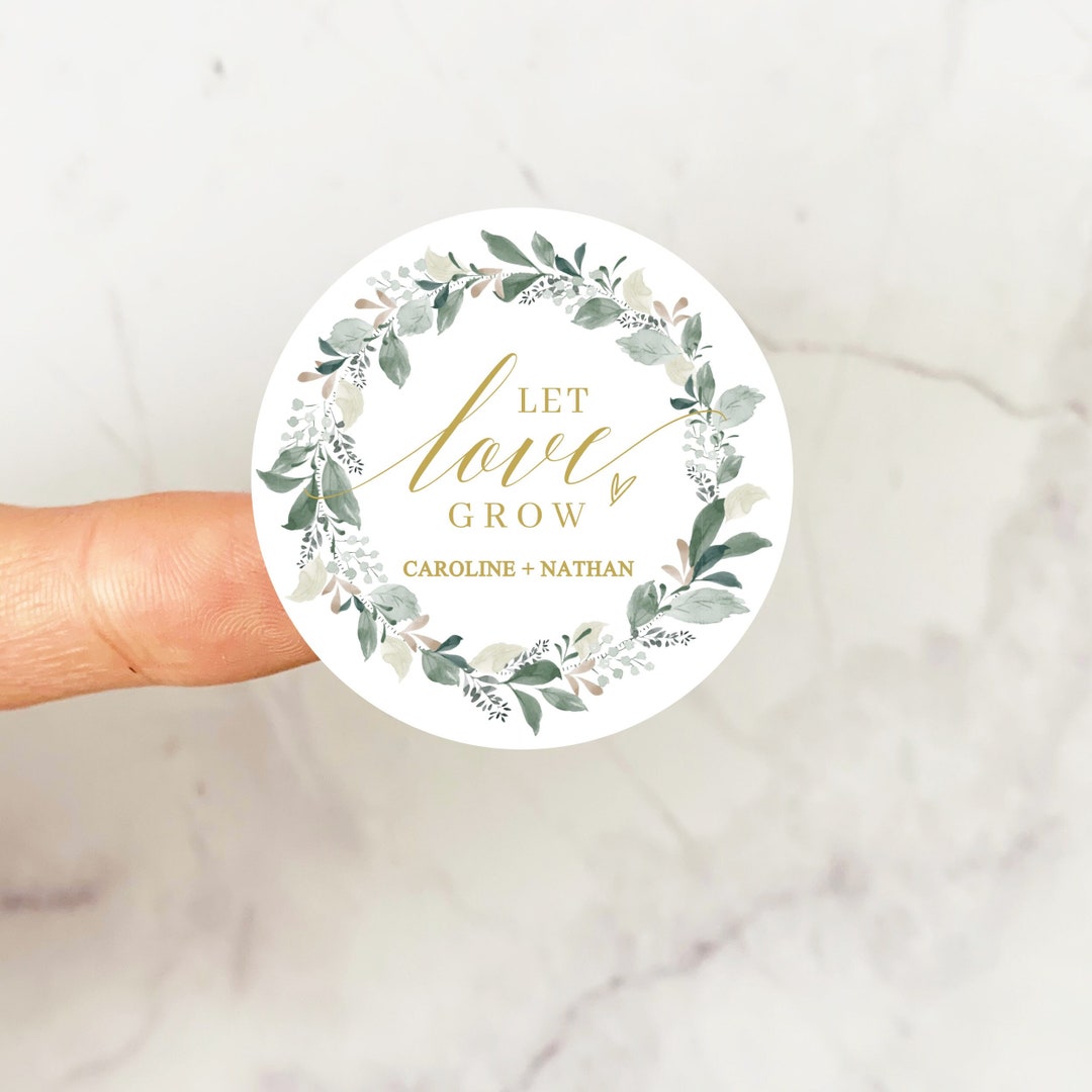 Let Love Grow Stickers for Succulent Plant Favors, Greenery Eucalyptus ...