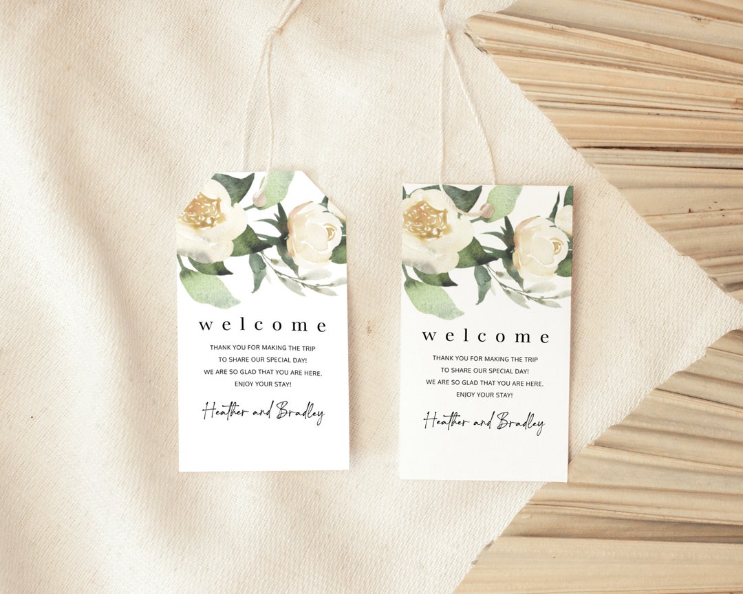 Welcome Tags for Hotel Welcome Bags, Personalized Greenery Wedding Tags ...