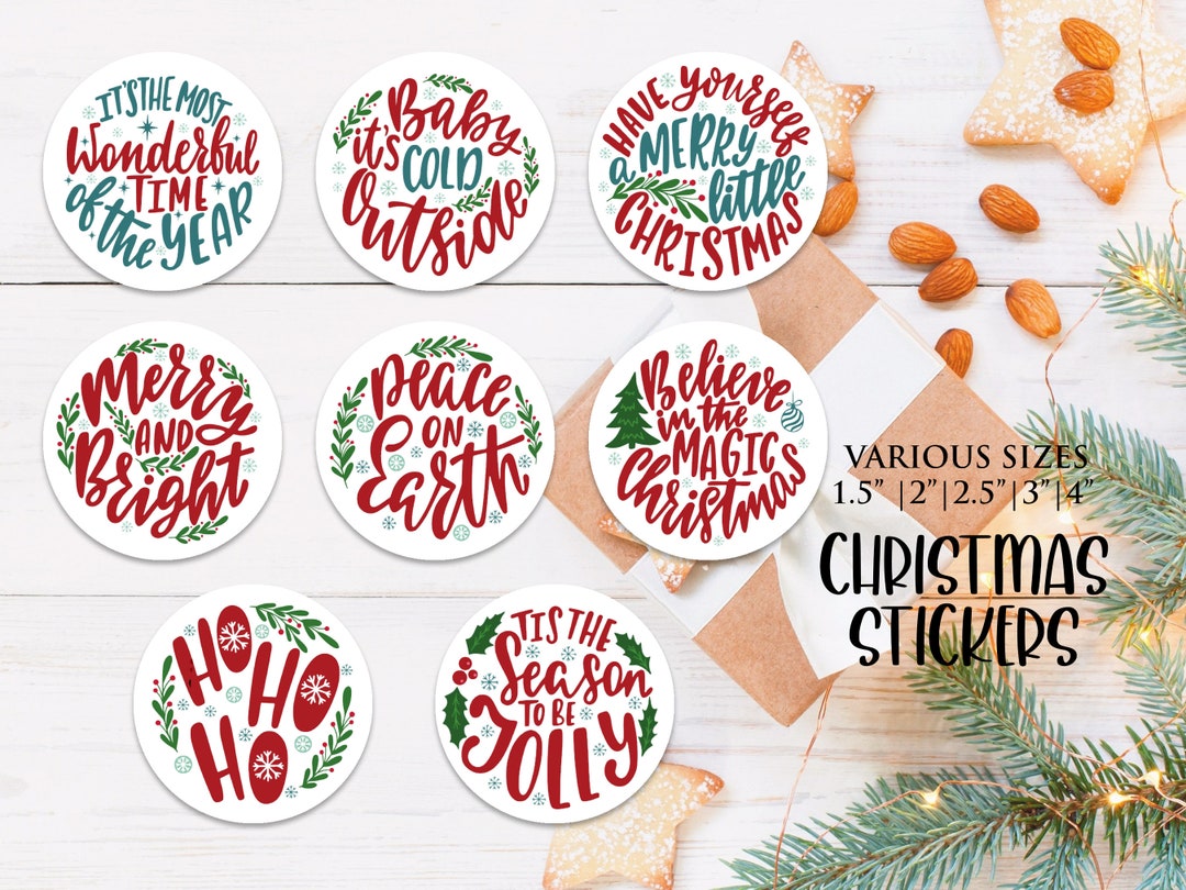 Christmas Sayings Stickers, Cute Merry Christmas Gift Wrapping Stickers ...