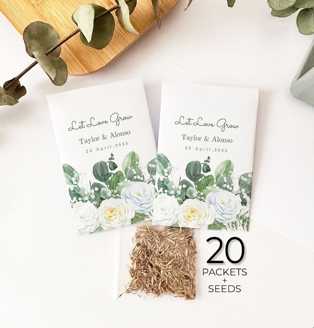 Wedding Seed Packet Favors, Eucalyptus Envelopes With Wildflower Seeds ...