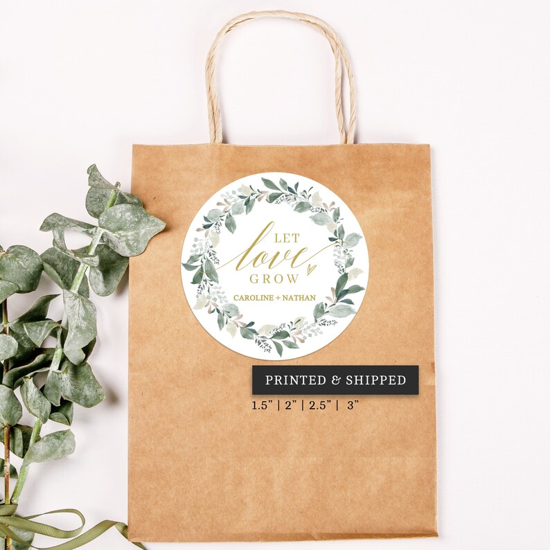Let Love Grow Stickers for Succulent Plant Favors, Greenery Eucalyptus ...