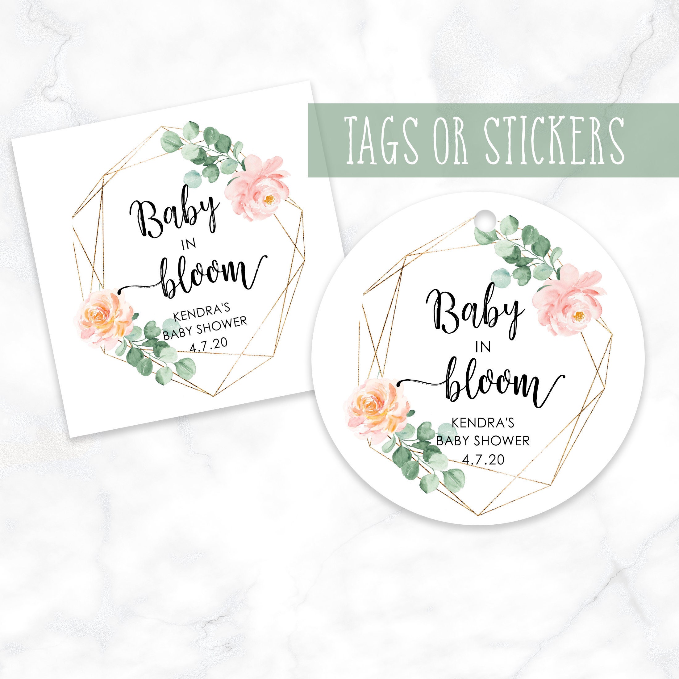 Baby in Bloom Tags or Stickers Customizable Favor Labels | Etsy