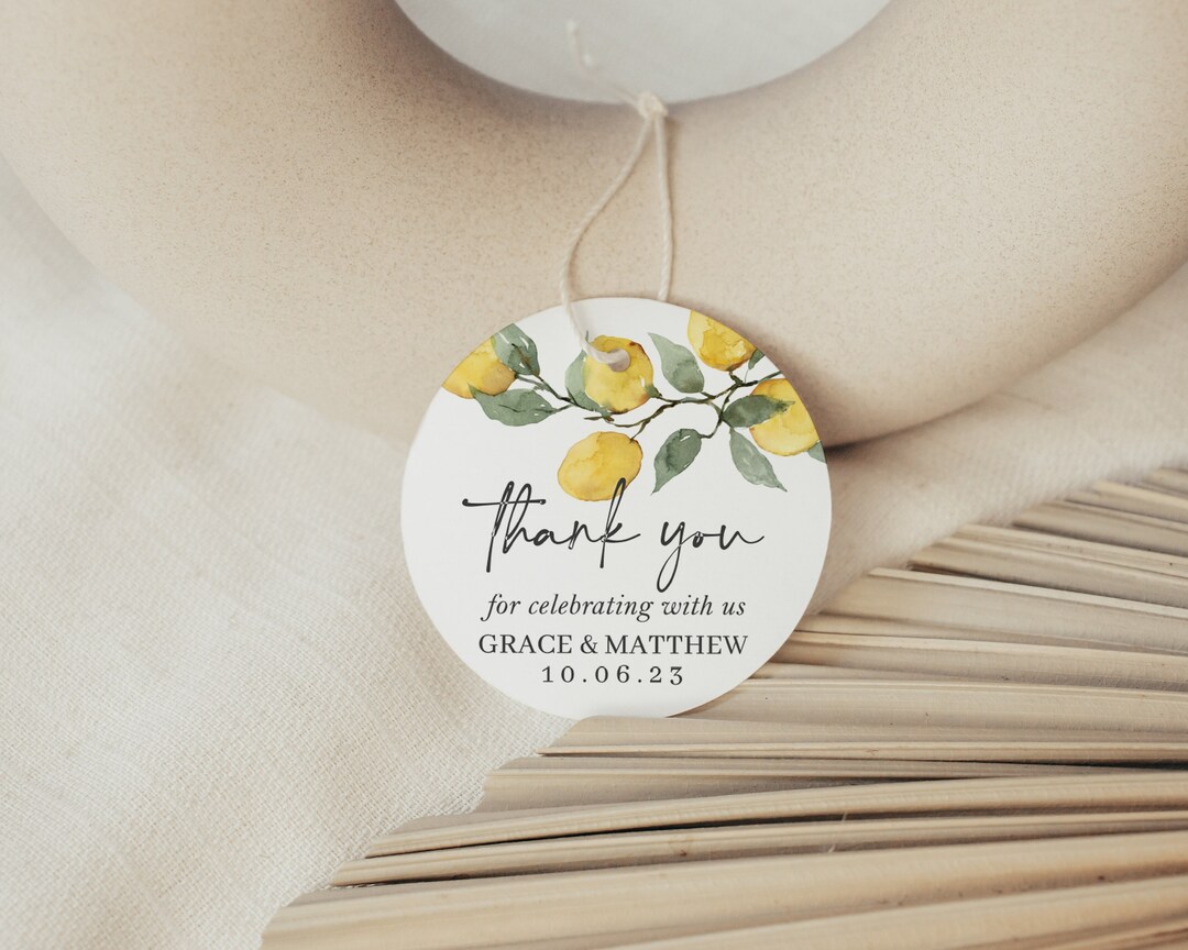 Printed Lemon Favor Tags, Wedding Thank You Tags, Limoncello Gift Tags ...