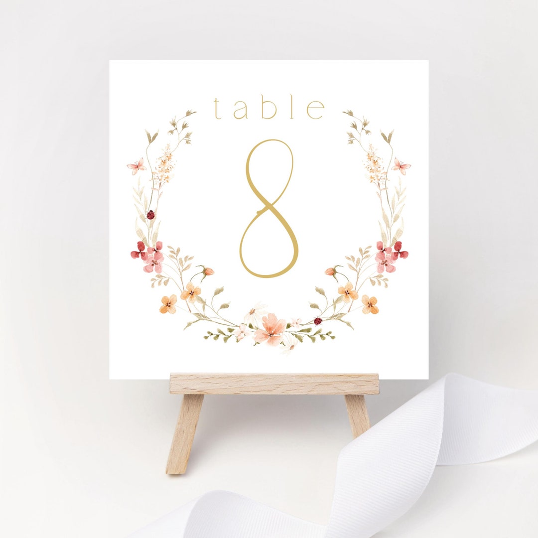 Printed Table Number Cards, Floral Table Cards, Wedding Party Table ...