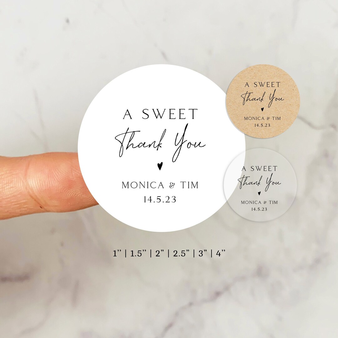 A Sweet Thank You Sticker Labels for Wedding Party Favors, Clear or ...