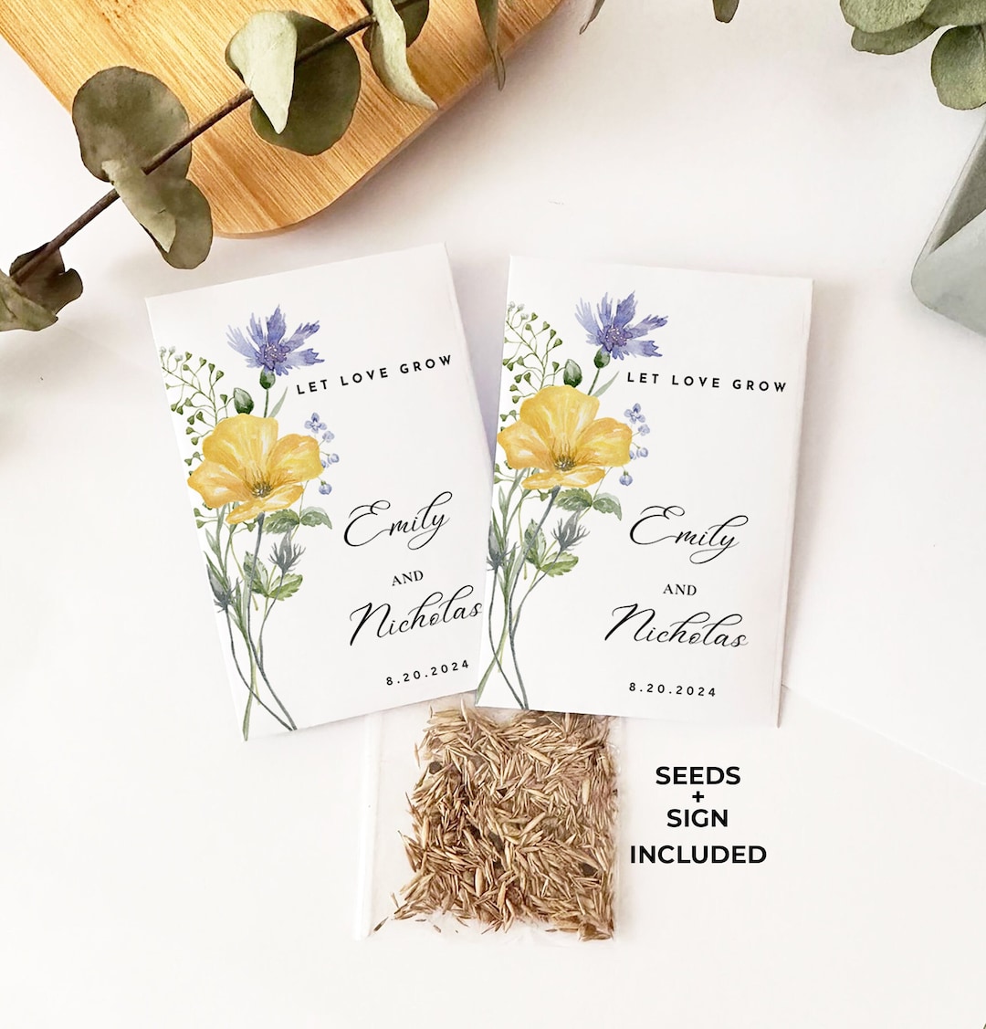 Custom Seed Packets for Wedding Favors, Wildflower Seeds Envelopes, Let Love Grow Favors, Bridal ...
