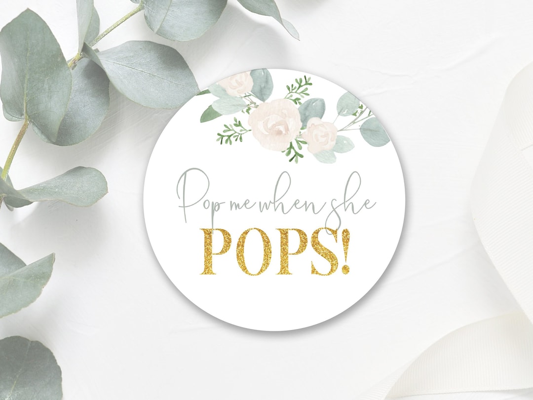 Pop Me When She Pops Stickers, Mini Champagne Favors Stickers, Party ...