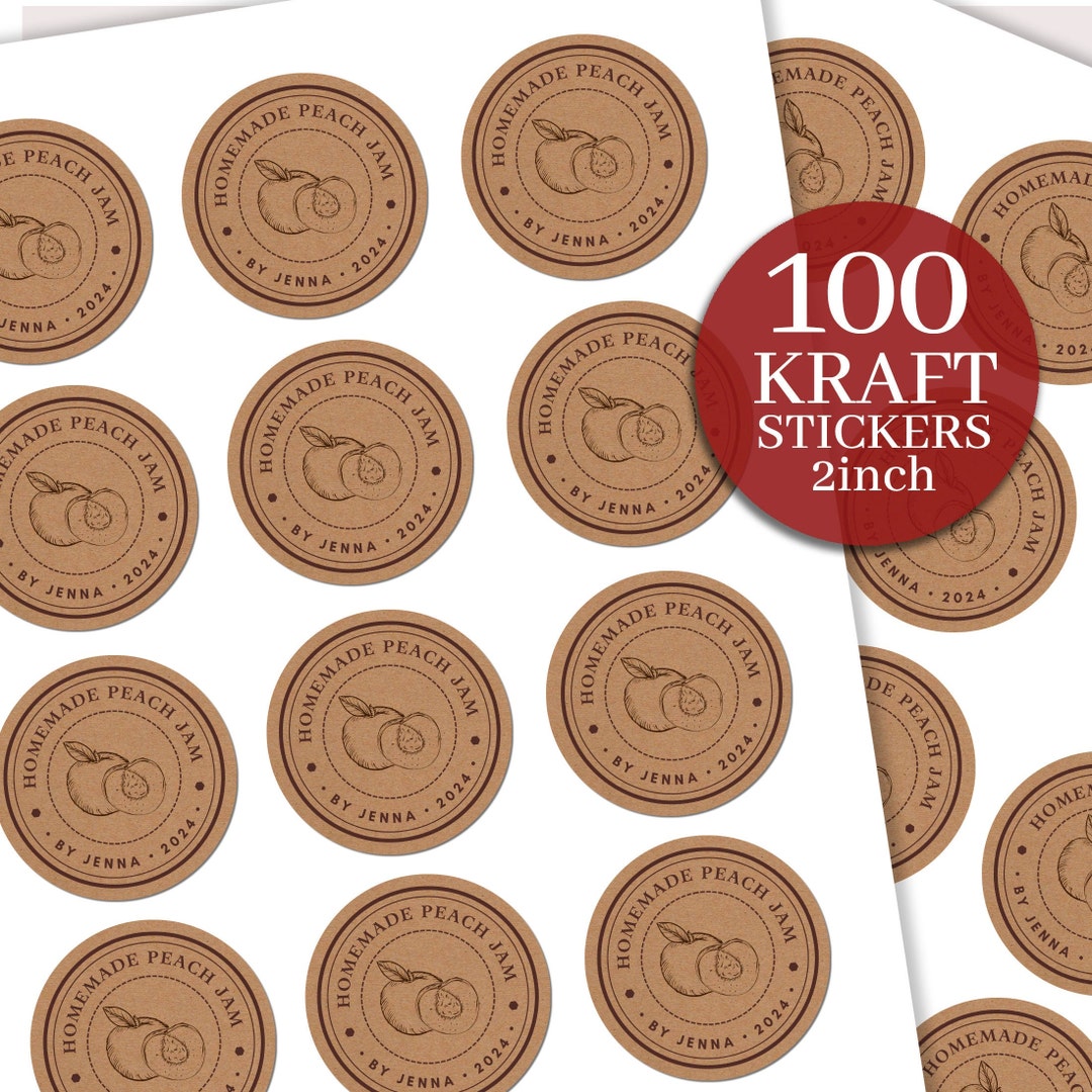 Personalized Peach Jam Stickers, Kraft Round Stickers, 100 Sticker ...