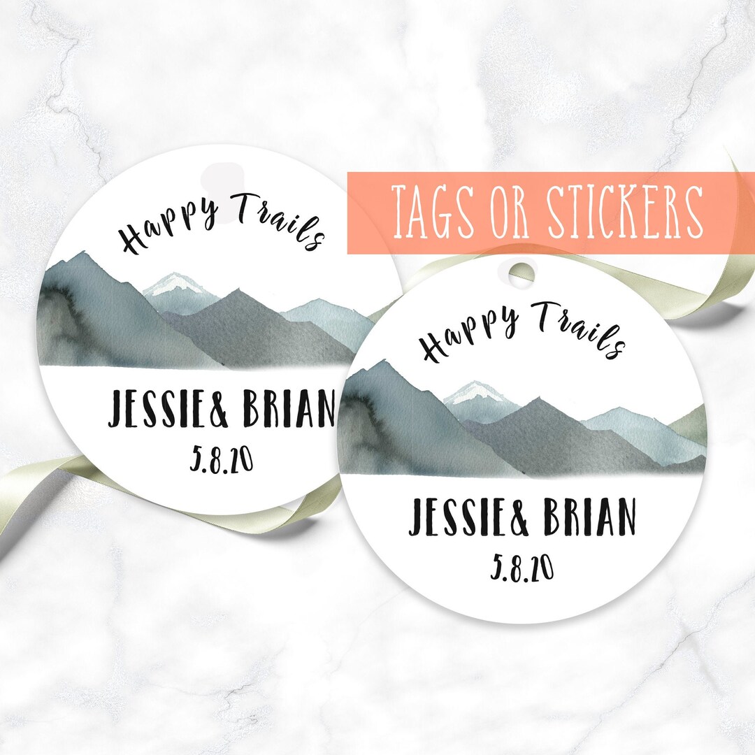 Happy Trails Stickers or Tags, Printed Favor Tags for Trail Mix Favors ...
