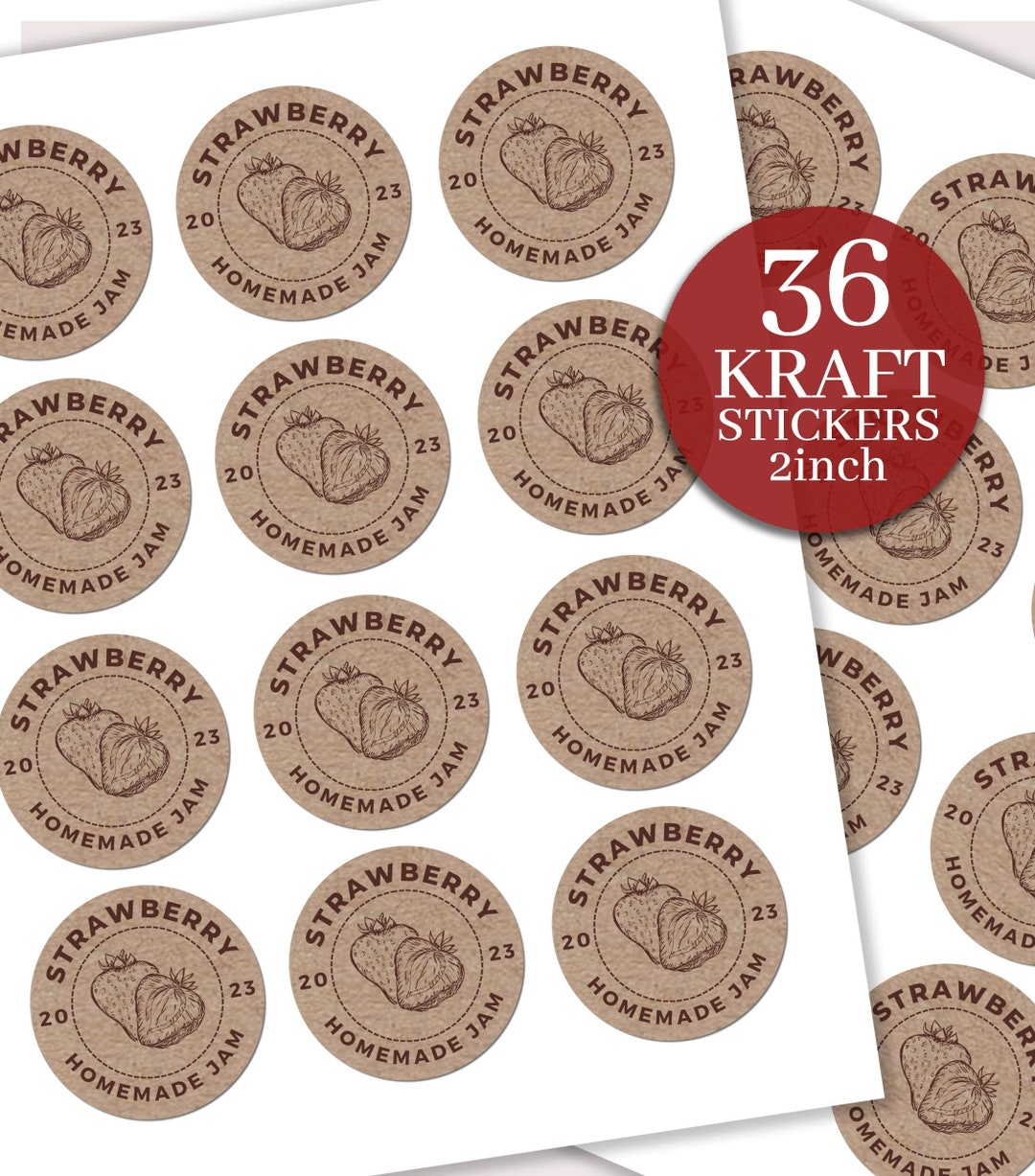 Strawberry Jam Stickers, Kraft Round Stickers, Homemade Jam Sticker ...