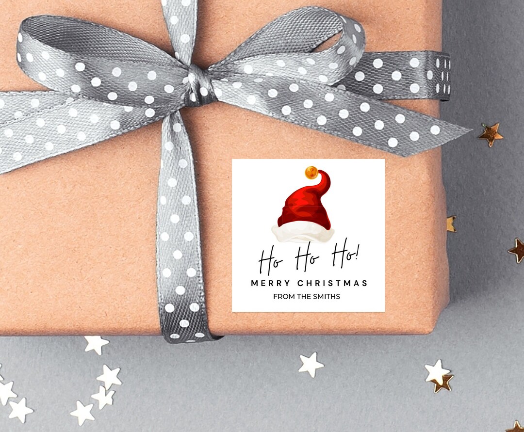 Custom Christmas Gift Tags or Stickers, 20, Santa's Hat Printed ...