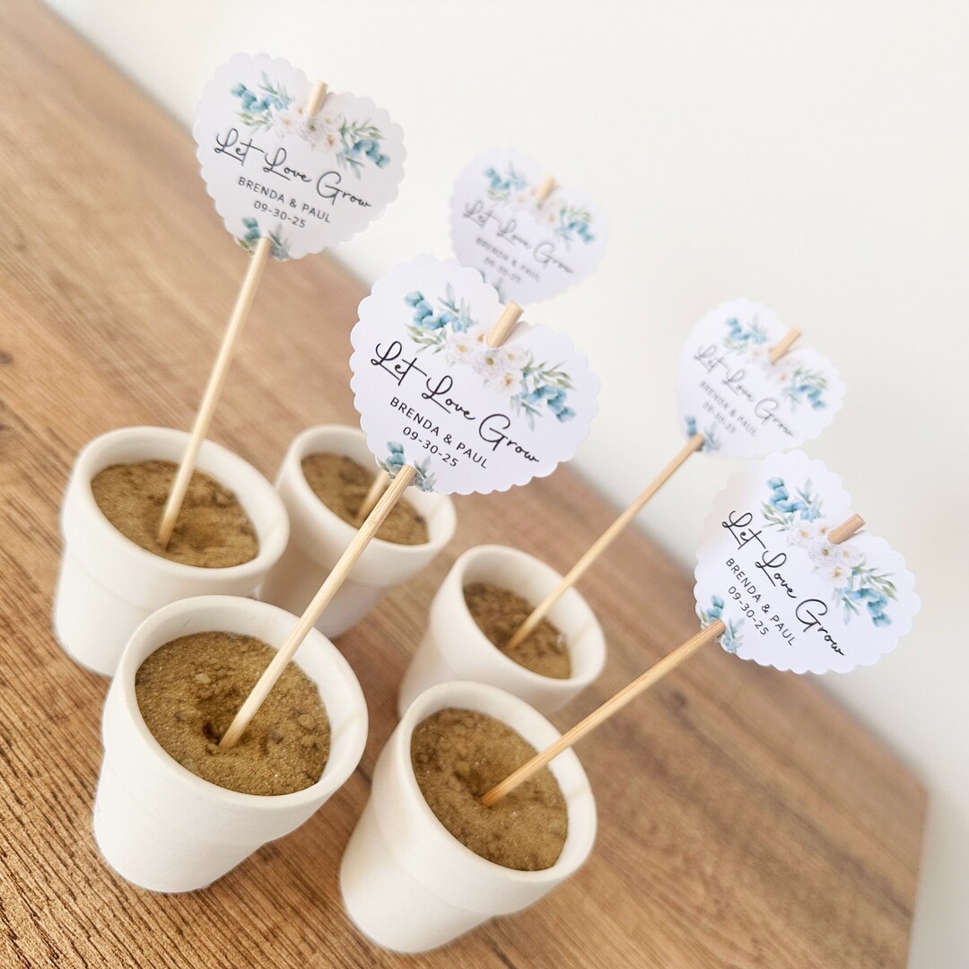 Let Love Grow Tags for Plant Favors, Wedding, Bridal Shower Heart Tags ...