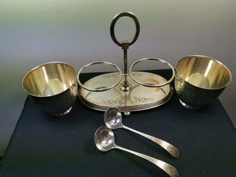 Antique Silver Plated Serving Bowls and Stand with Two Spoons | Etsy