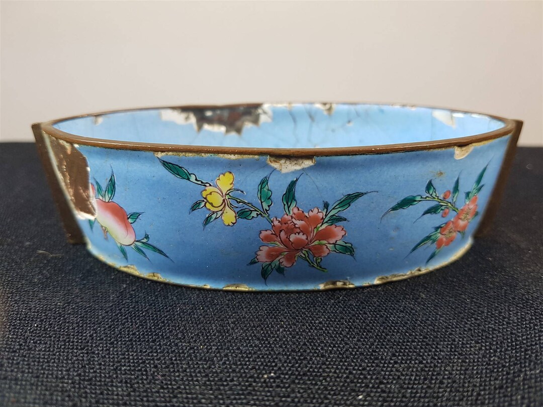 Antique Chinese Copper and Enamel Oval Rice Bowl Hand Painted - Etsy