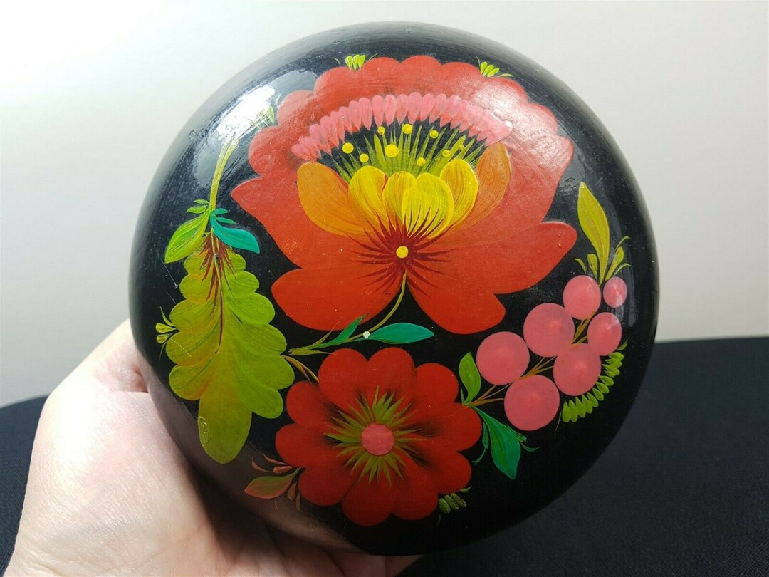 Vintage Russian Box Hand Painted Round for Powder Jewelry - Etsy