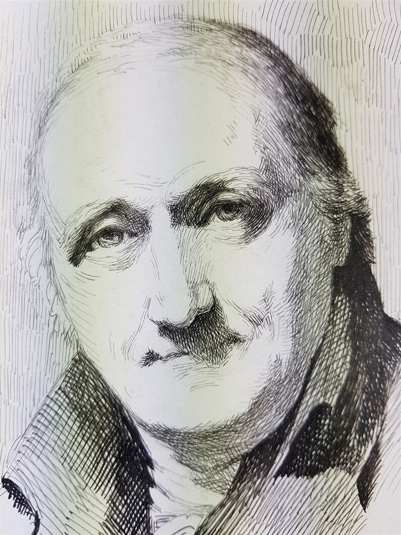 Antique Ink Drawing of Man Alexander Adam Portrait Signed and | Etsy