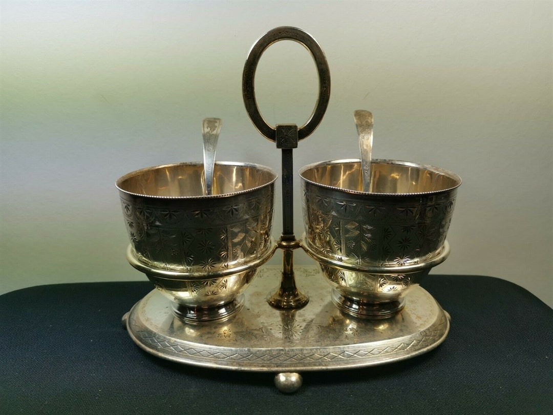 Antique Silver Plated Serving Bowls and Stand With Two Spoons - Etsy