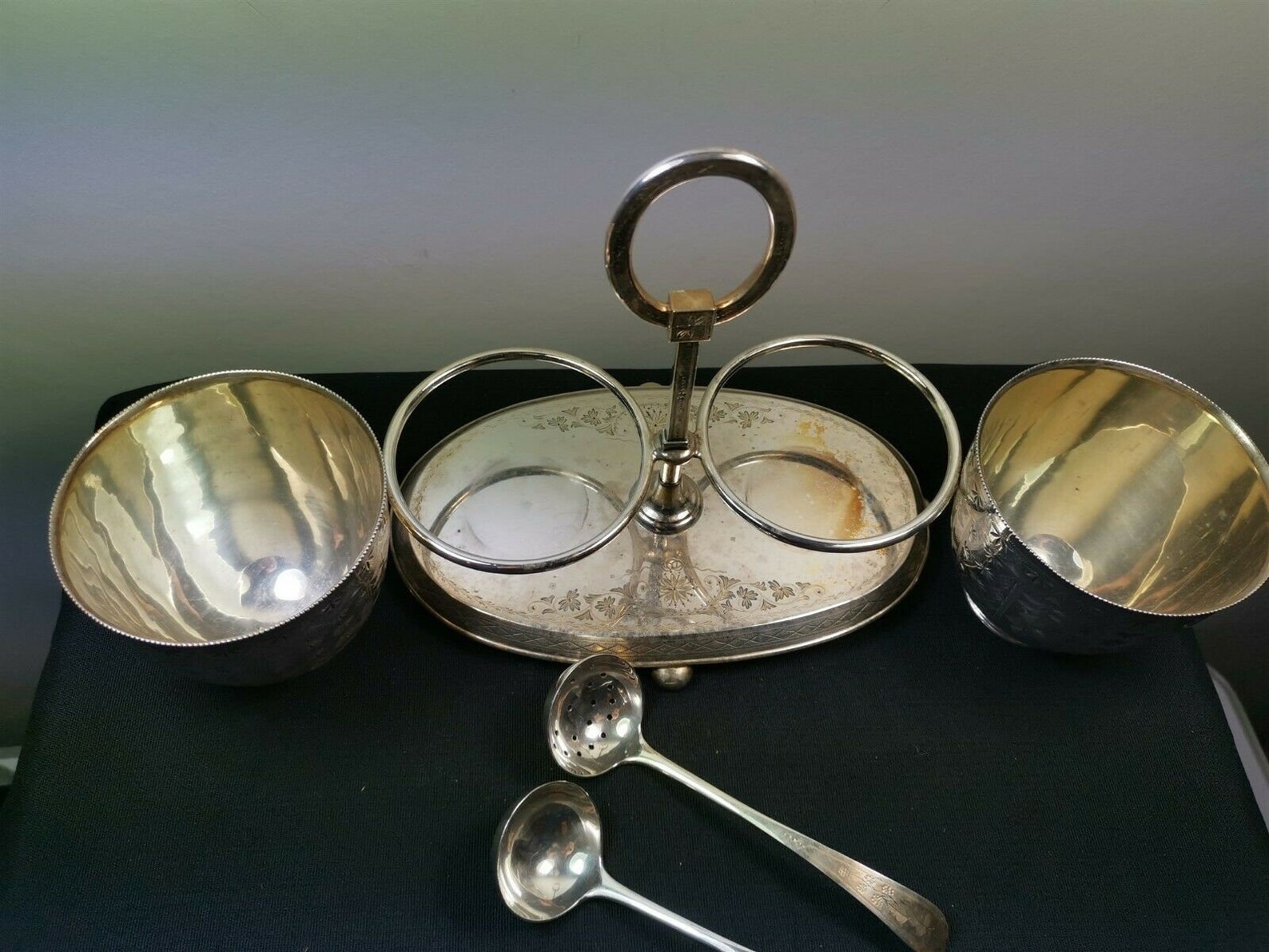 Antique Silver Plated Serving Bowls and Stand with Two Spoons | Etsy