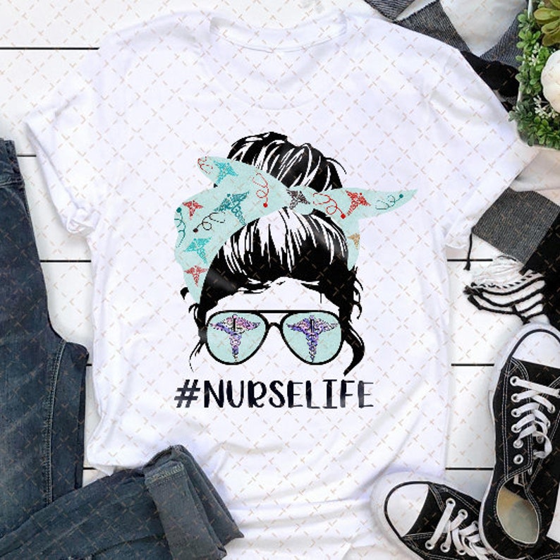 Nurse Life Woman Messy Bun Hair Medical Symbol Nursing Etsy