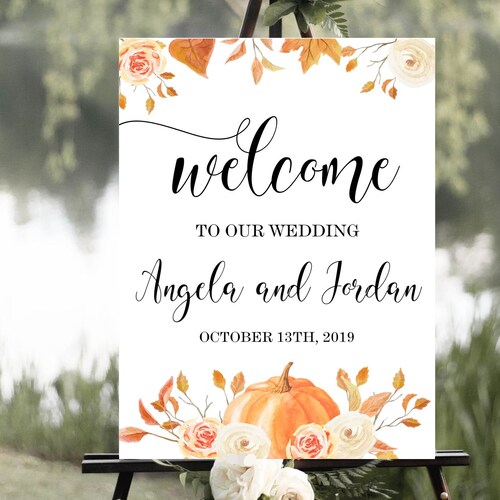 Fall Leaves Wedding Sign Autumn Leaves Wedding Welcome Sign - Etsy