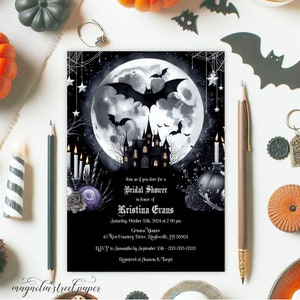 Haunted House and Full Moon Bridal Shower Invitation, Goth Halloween ...