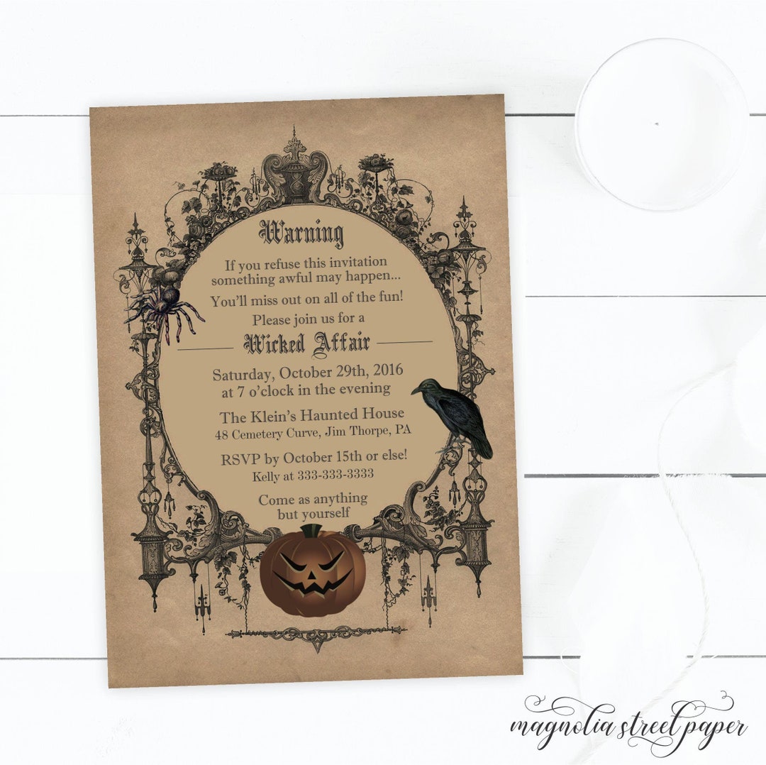 Gothic Halloween Invitation, Spooky Vintage Goth Costume or Masquerade ...