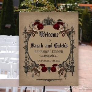 Elegant Vintage Goth Rehearsal Dinner Party Welcome Sign, Vintage ...
