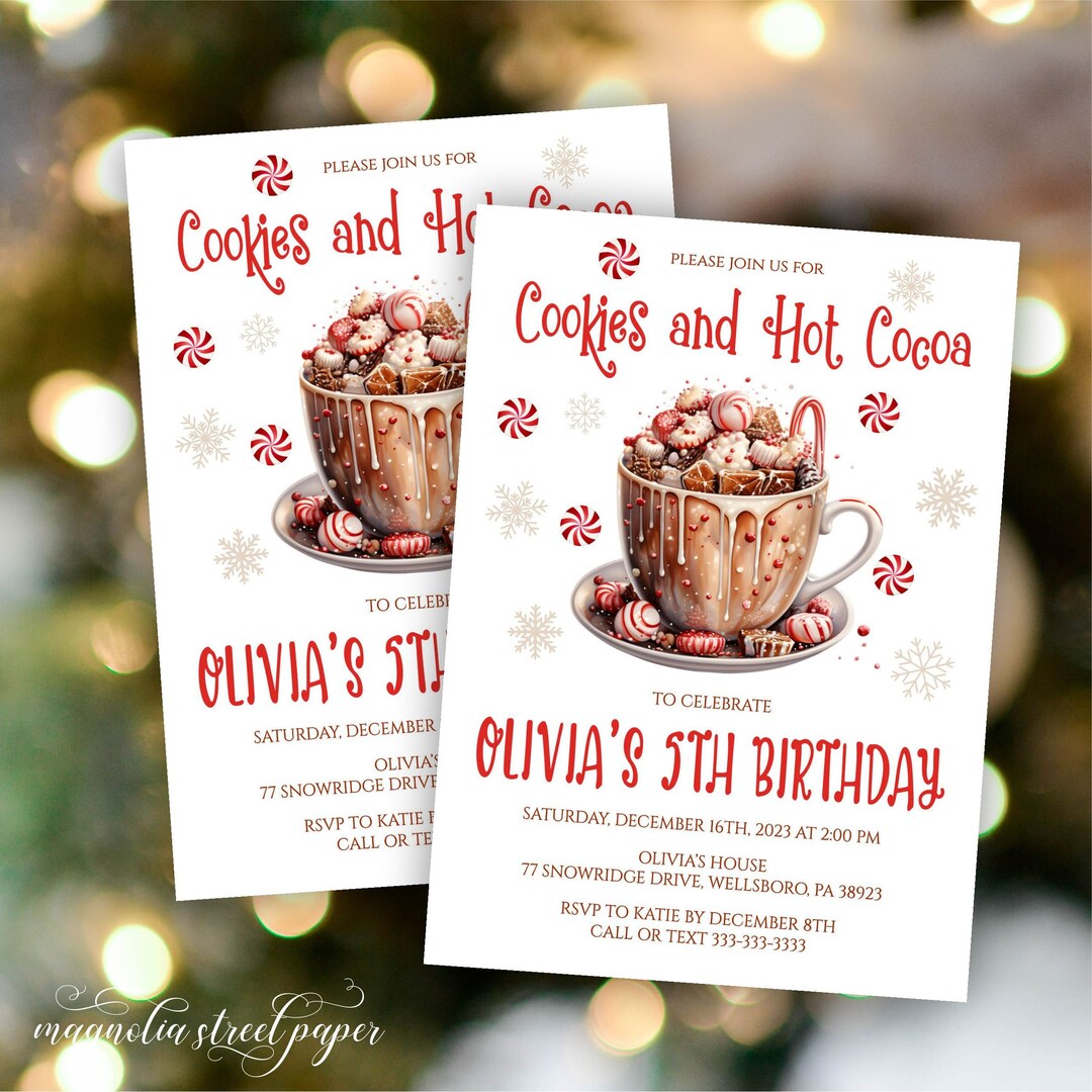 Cookies and Hot Cocoa Birthday Party Invitation Kids Winter - Etsy