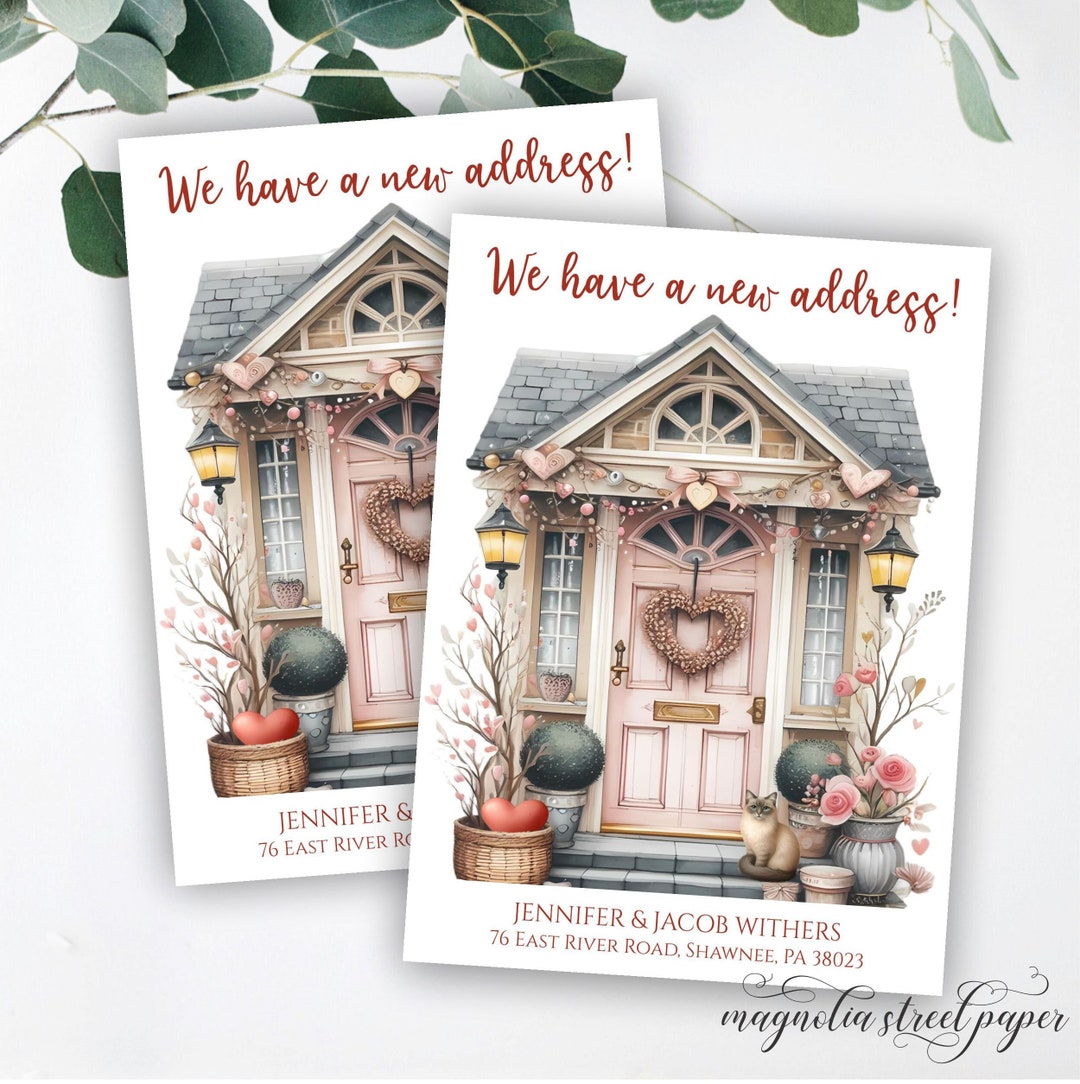 Valentine's Day New Address Change Card, Hearts and Flowers Front Door ...