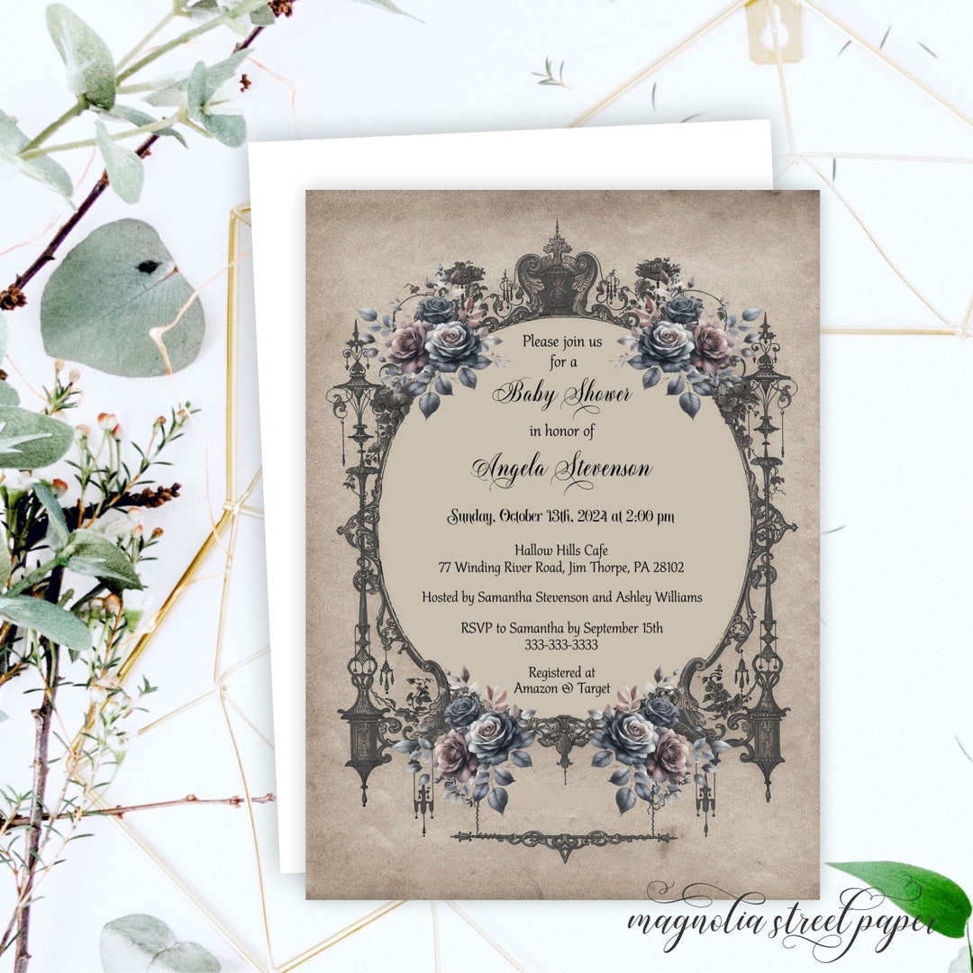 Elegant Vintage Baby Shower Invitation, Ornate Victorian Dark and Moody ...