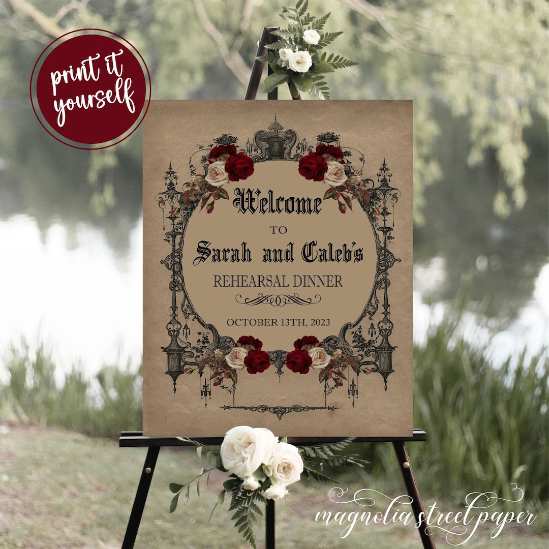 Elegant Vintage Goth Rehearsal Dinner Party Welcome Sign, Vintage ...
