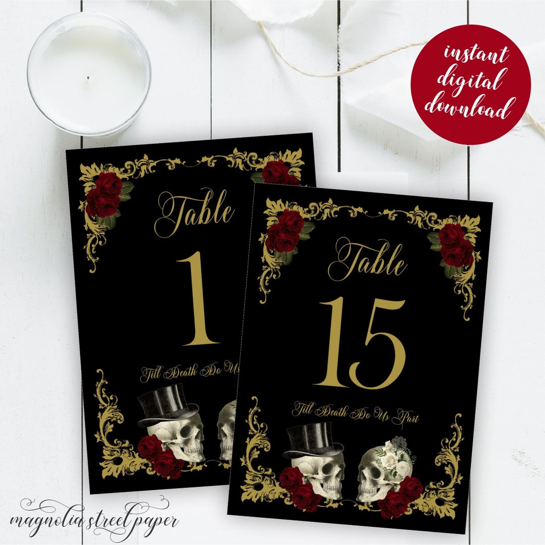 Halloween Gothic Table Numbers, Printable Tables 1 - 15, Skull Couple ...