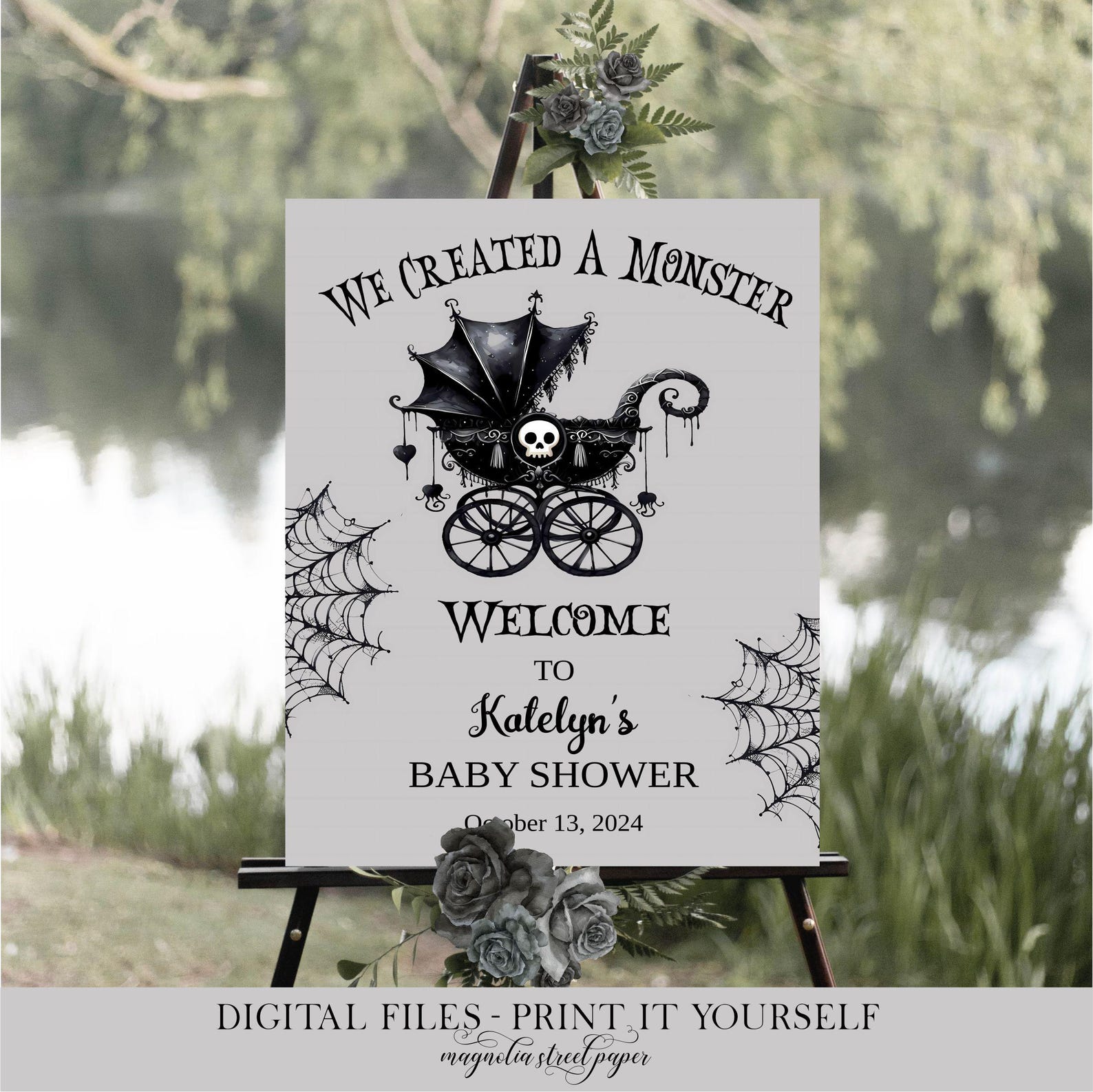 Halloween Baby Shower Welcome Sign, We Created A Monster, Whimsical ...