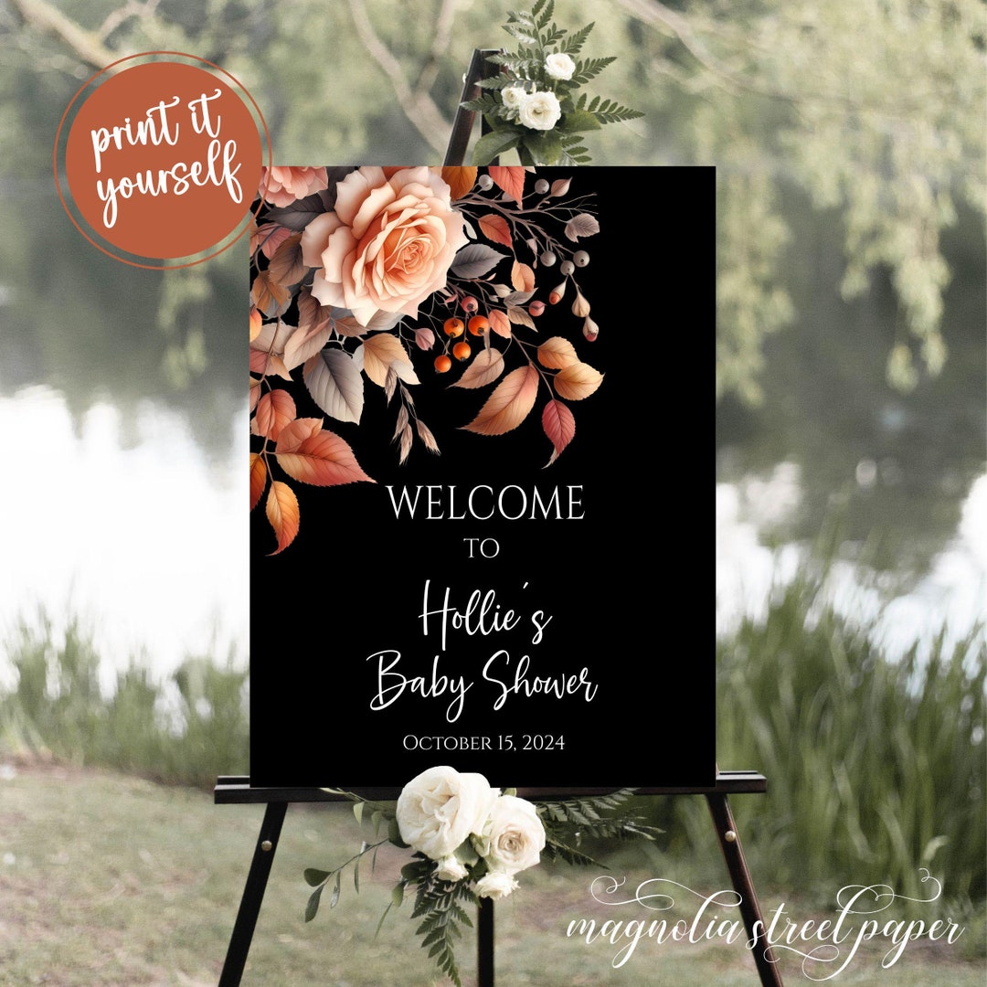 Fall Baby Shower Welcome Sign, Autumn Leaves, Bittersweet Berries ...