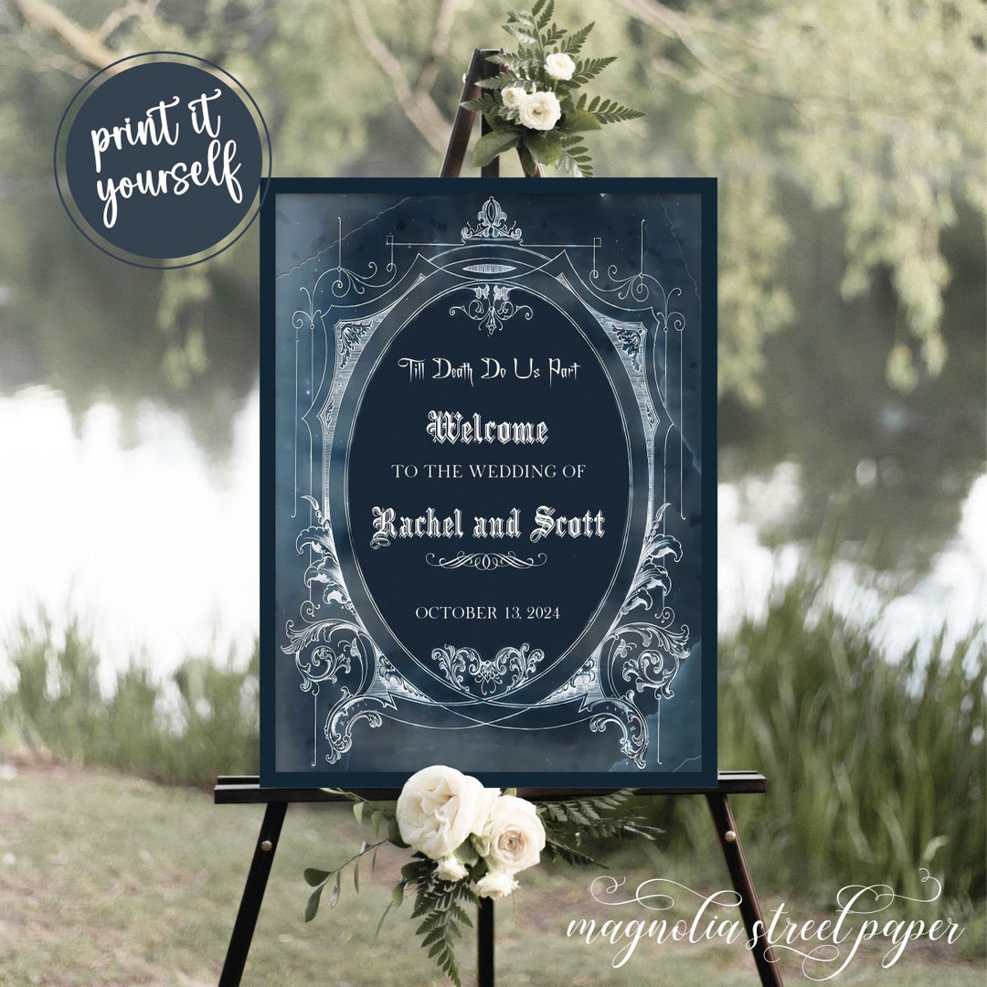 Spooky Goth Wedding Welcome Sign, Halloween Vintage Gothic Reception ...